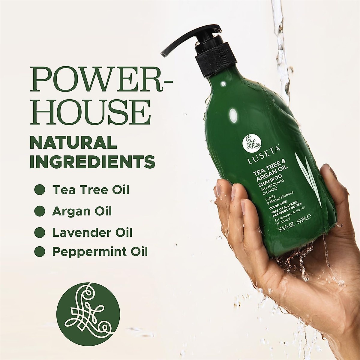 Luseta Tea Tree Shampoo with Argan Oil 16.9 Fl oz- Clarifying,Hydrating and Fighting Dandruff and Itchy Scalp - For Damaged and Oil Hair - Sulfate and Paraben Free for Men and Women