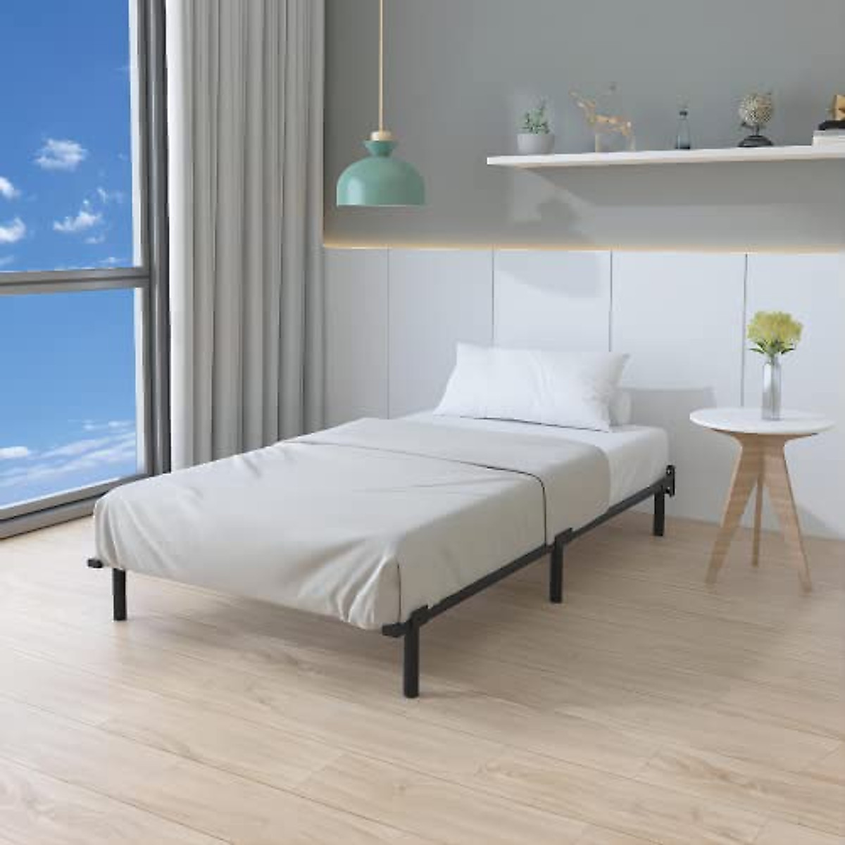 EMODA Metal Twin Bed Frames Support Base for Box Spring and Mattress, 7 Inch Sturdy Platform Tool-Free and Easy Assembly, Black