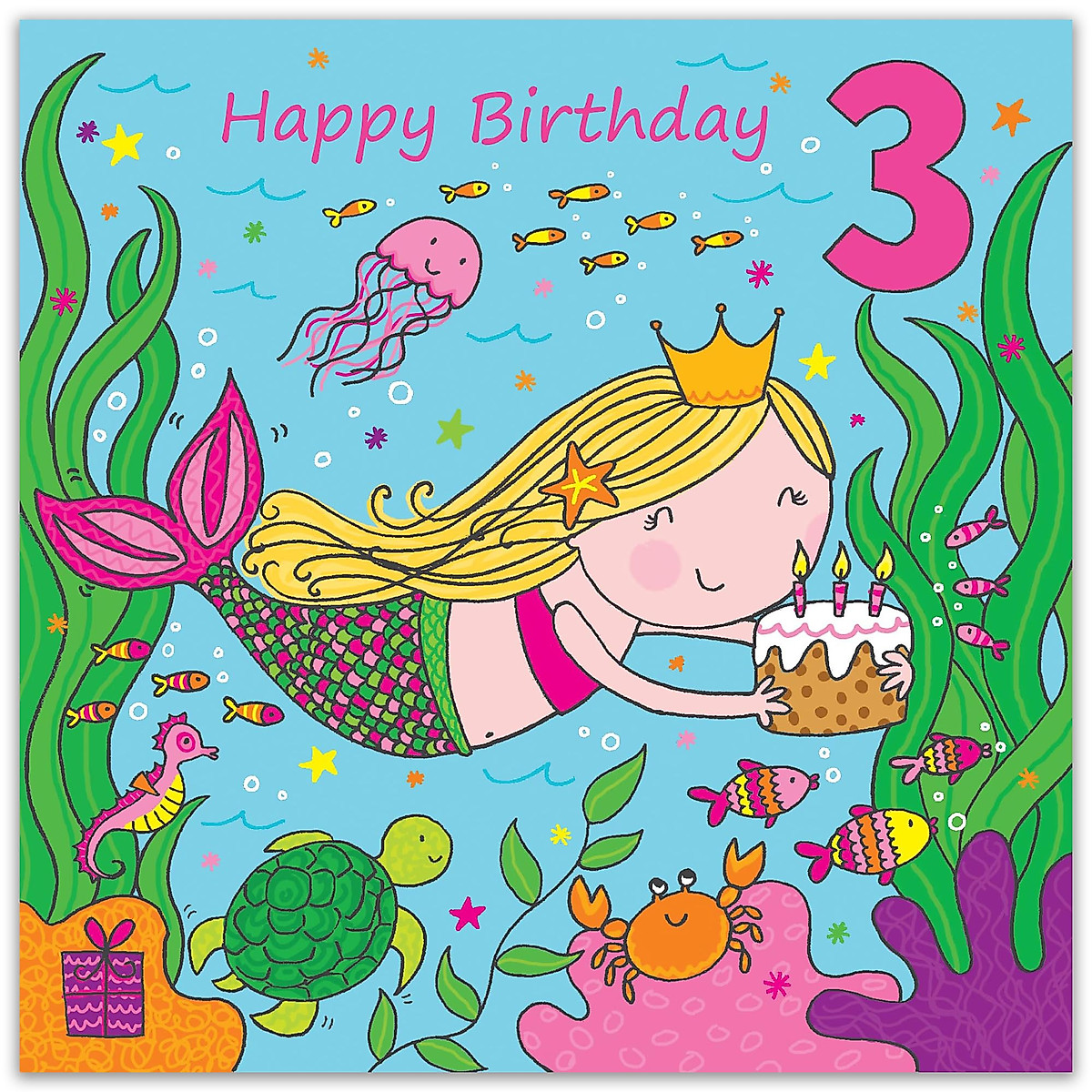 Twizler 3rd Birthday Card Girl Mermaid - Age 3 Birthday Card – Girls Birthday Card Age 3 – Happy Birthday Card 3 Year Old Girl - Childrens Birthday Cards – Happy Birthday Card Girl – Card Age 3 Girl