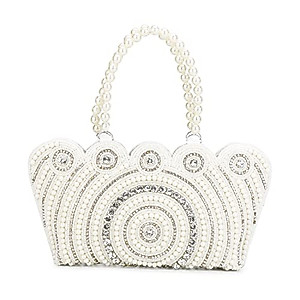 Suman Enterprises Pearl Tote Clutch, Wrist Bag Evening Clutch Wedding Purse for Women & Girls (White)