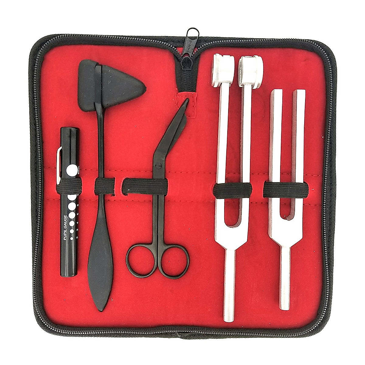 SURGICAL ONLINE Ultimate Medical Student Diagnostic Set - Premium Stethoscope & Tactical Black Set of 5 pcs Reflex Percussion Taylor Hammer + Penlight + Tuning Fork C 128 C 512 + Bandage Scissors 5.5