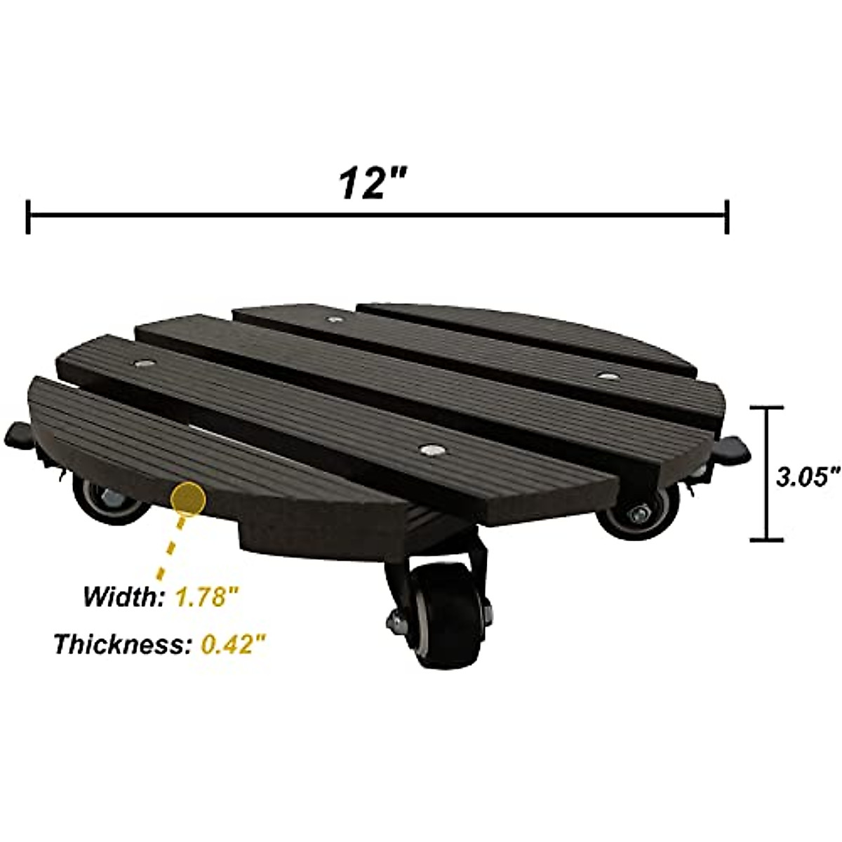 NOAMOO Round Plant Caddy with Wheels Heavy Duty Outdoor Indoor 12 Inch 2 Pack，Rolling Plant Stand with Casters for Heavy Pots 150LBS，Charcoal