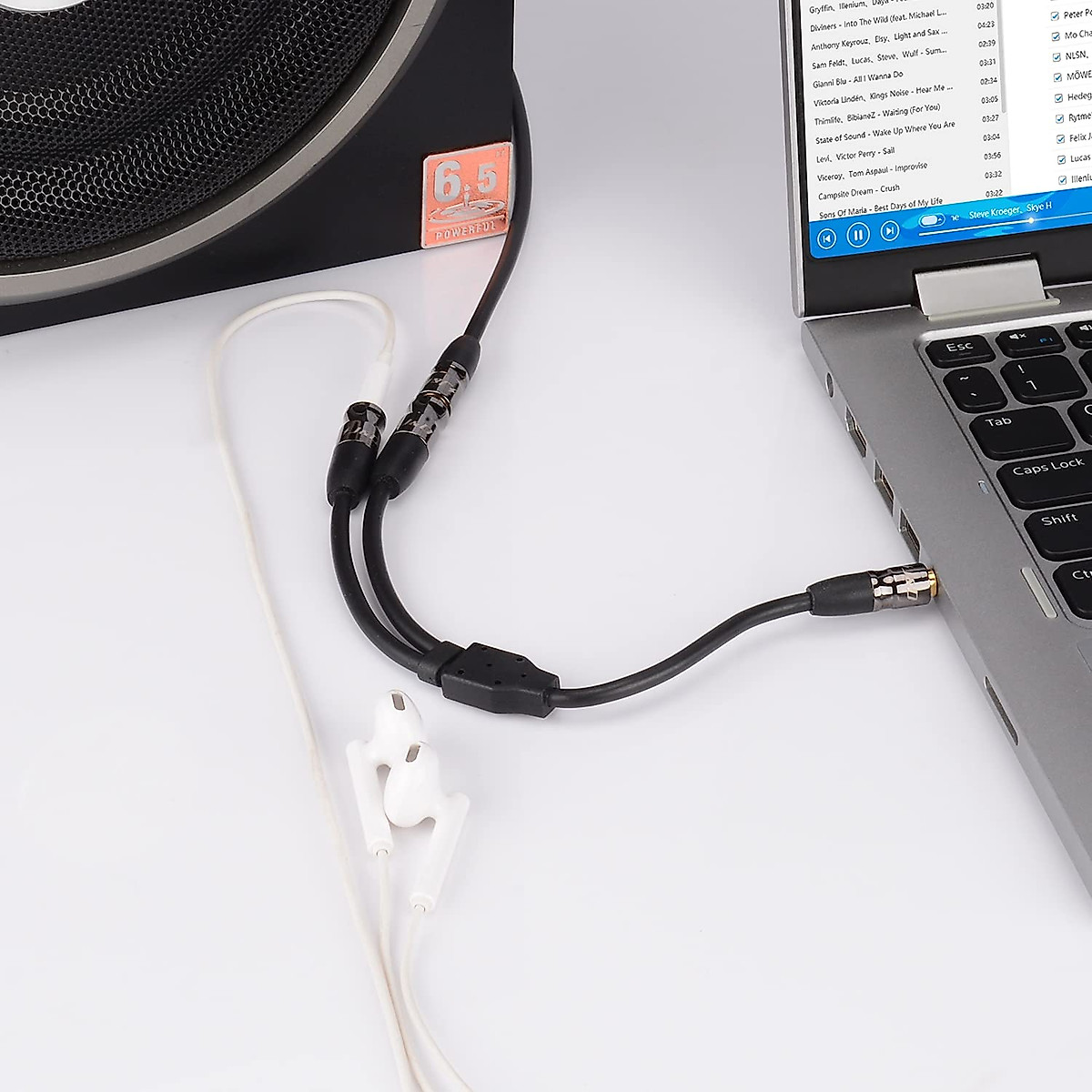 J&D Headphone Splitter 3.5 mm Audio Stereo Y Splitter Cable, 1/8 inch TRS Male to Dual 1/8 inch TRS Female Headphone Jack Adapter Aux Extension Cable for Phone/PS4/Switch/Tablet, 0.65 ft