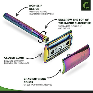 ZOMCHI Double Edge Safety Razor with 5 Safety Razor Blades, Women & Men’s Safety Shaving Razor, Reusable Razor, Plastic Free – Rainbow