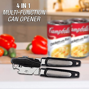 Can Opener Manual, Handheld Strong Heavy Duty Can Opener, Anti-slip Hand Grip, Stainless Steel Sharp Blade, Ergonomic and Easy to Use, with Large Turn Knob