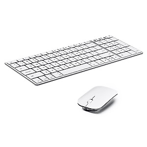 Wireless Bluetooth Keyboard and Mouse Compatible for Mac, seenda Stainless Steel Multi-Device Keyboard and Mouse Rechargeable with Number Pad, Compatible for Mac, iPad, iOS, Silver