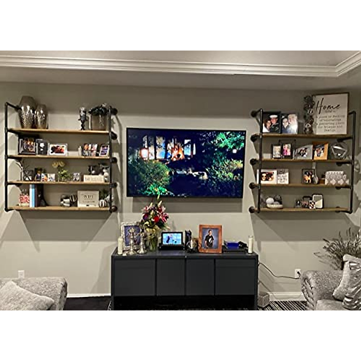 FOF FRIEND OF FAMILY (52" Tall,5 Tier, 2 pcs) Industrial Retro Wall Mount Iron Pipe Shelf Hung Bracket DIY Storage Pipe Shelving Bookshelf