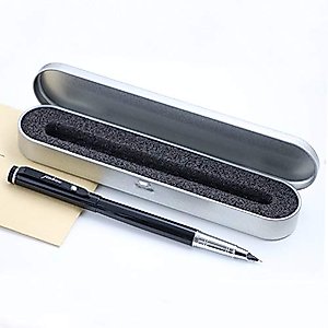JinHao 101 Black Fountain Pen Set 0.38mm Extra Fine Nib Writing Calligraphy Ink Pens with Metal Pen Case