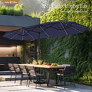 Sophia & William 13ft Patio Umbrella with Crank Lift, Large Outdoor Double-sided Umbrella with 120 LED lights, Perfect for Deck, Pool, Garden, Navy Blue