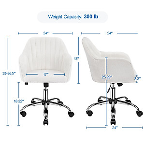 Yaheetech Boucle Vanity Chair Desk Chair Comfy Modern Accent Chair Mid Back Ergonomic Office Chair Height Adjustable Swivel Computer Chair for Bedroom with Arms Ivory