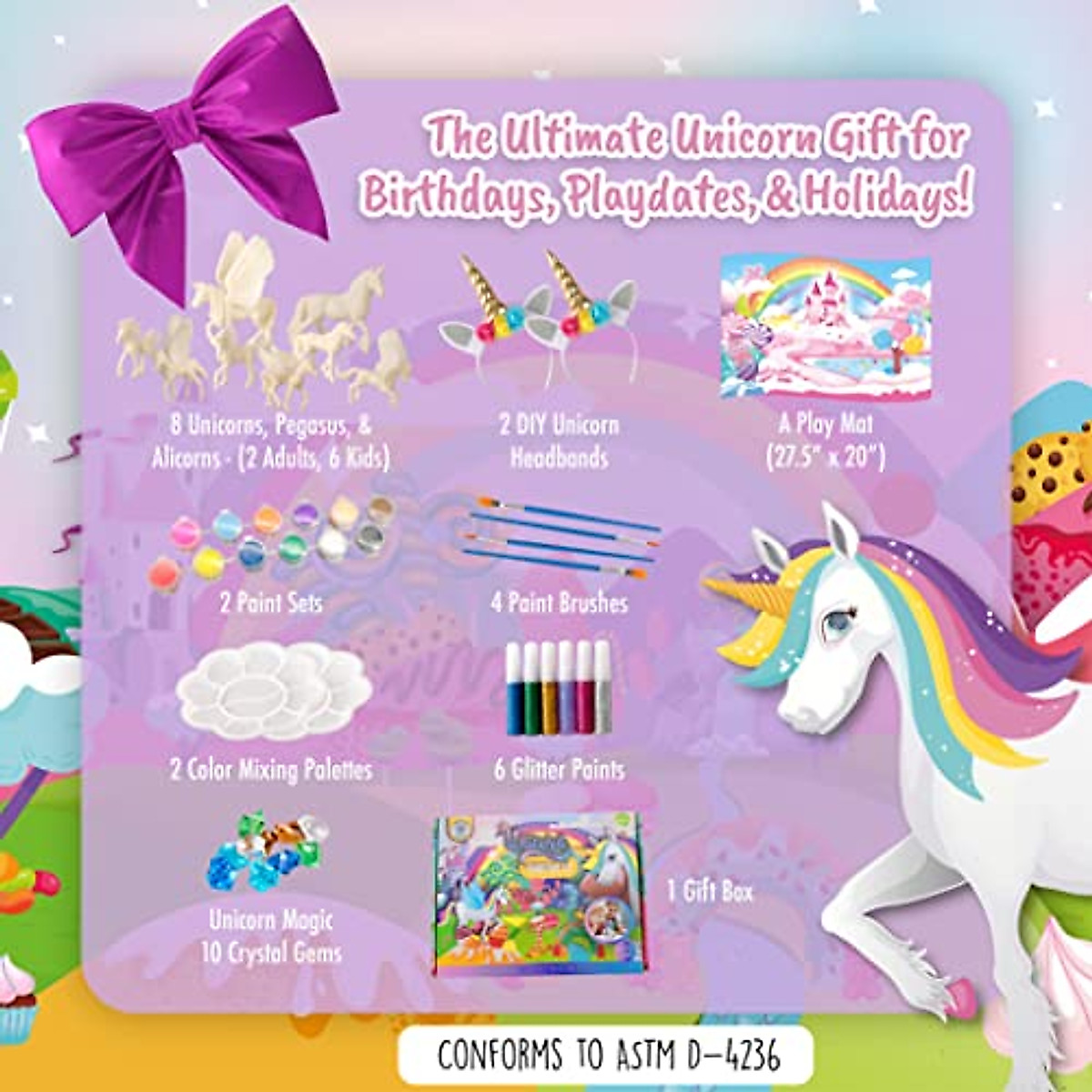 Unicorn Painting Kit for Girls - Paint Your Own Unicorn Craft Kit Toys w 2 Unicorn Headbands, Pegasus, Alicorn & DIY Unicorn Crafts - Unicorns Gifts for Girls - Paint Sets for Kids Ages 4-8