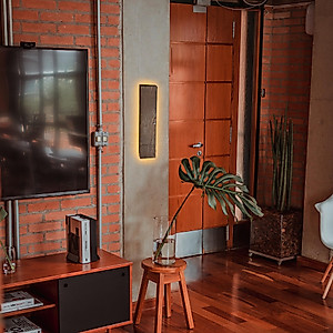 SKIVTGLAMP Wood Wall Sconce Rechargeable Battery Operated LED PIP Motion IR Sensor Wall Lamp, No Drilling Cordless Farmhouse Wall Mounted for Rustic Home Decor Backdrop Customizable Rectangle Walnut