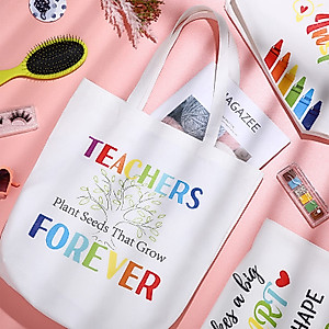 Xuniea 3 Pieces Teacher Appreciation Gift Teacher Tote Bag with Pocket Canvas Grocery Bags for Teachers Day Birthday(Cute Style)