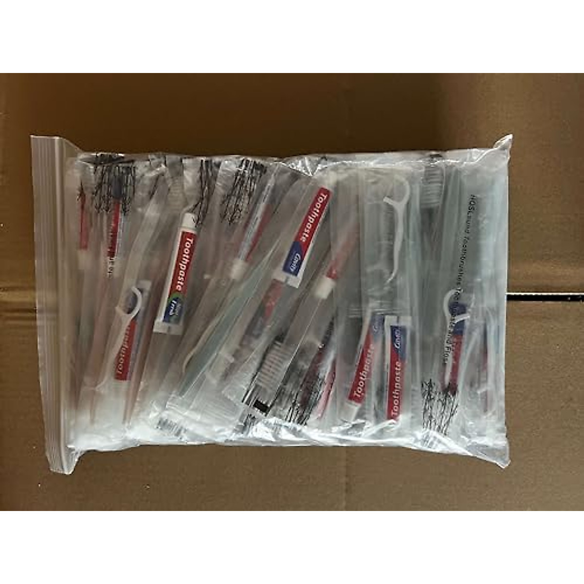 HQSLsund 50pcs Disposable Toothbrushes with Toothpaste Floss Individually Wrapped, 2 Color Disposable Toothbrush, 10g Toothpaste, Dental Floss Pick, Bulk Toothbrush Kit for Homeless,Airbnb,Hotel