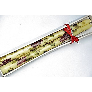 Hand Painted Decorative Taper Candle Set with Grape Clusters and Vines Tuscan Grapevine Decor