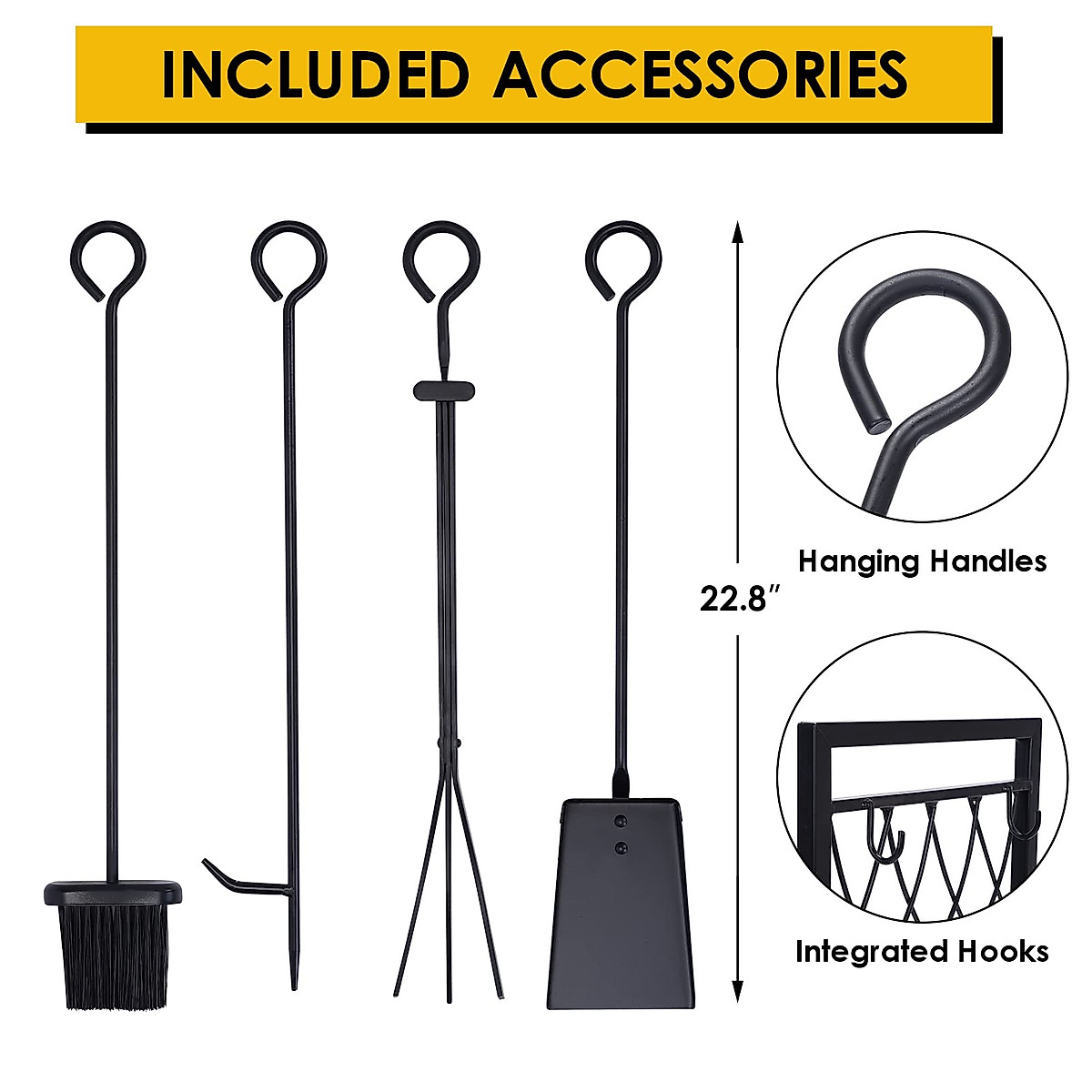 MYFIREPLACEDIRECT Firewood Rack, Heavy Duty Steel, 13" X 18" X 30.5", Black