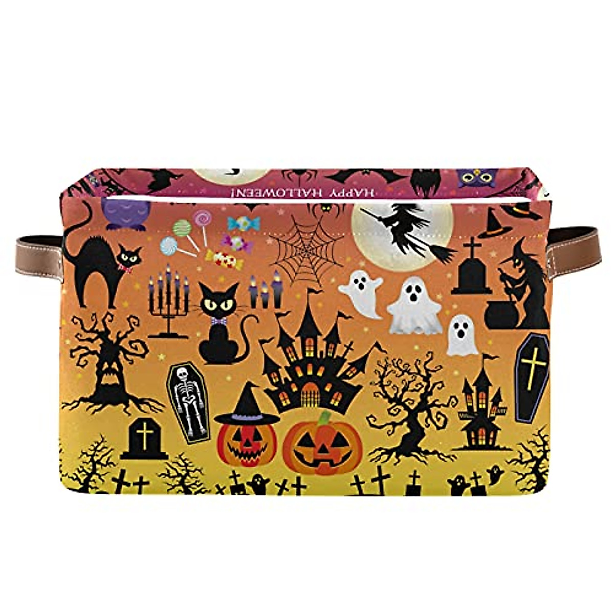 xigua Halloween Woods Spooky Tree Pumpkins Storage Bin for Toy Storage Basket Dirty Clothes Sundries Office Home Closet Organizer Shelf Cube Box Waterproof Laundry Basket