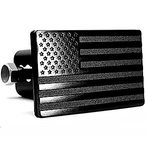 MULL USA Flag Metal Trailer Hitch Cover with Anti-Rattle Locking Pin (Fits 2" Receivers, Black)