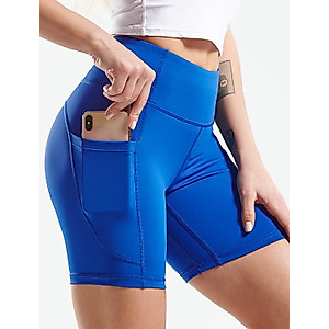 CADMUS High Waist Yoga Shorts for Women Workout Running Shorts Naked Feeling Biker Shorts Tummy Control Deep Pockets, Blue, S
