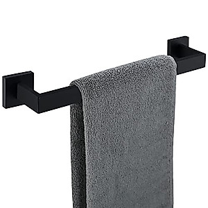 Towel Bar for Bathroom Matte Black, 16Inch Hand Towel Rack Wall Mounted, Thicken Square Bath Towel Holder Rod SUS304 Stainless Steel, Heavy Duty Dish Cloths Hanger for Bathroom, Kitchen