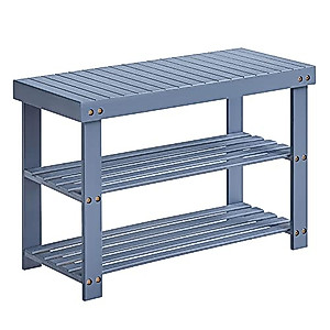 SONGMICS Shoe Rack Bench, 3-Tier Bamboo Shoe Storage Organizer, Entryway Bench, Holds Up to 286 lb, for Entryway Bathroom Bedroom, Gray ULBS04GY