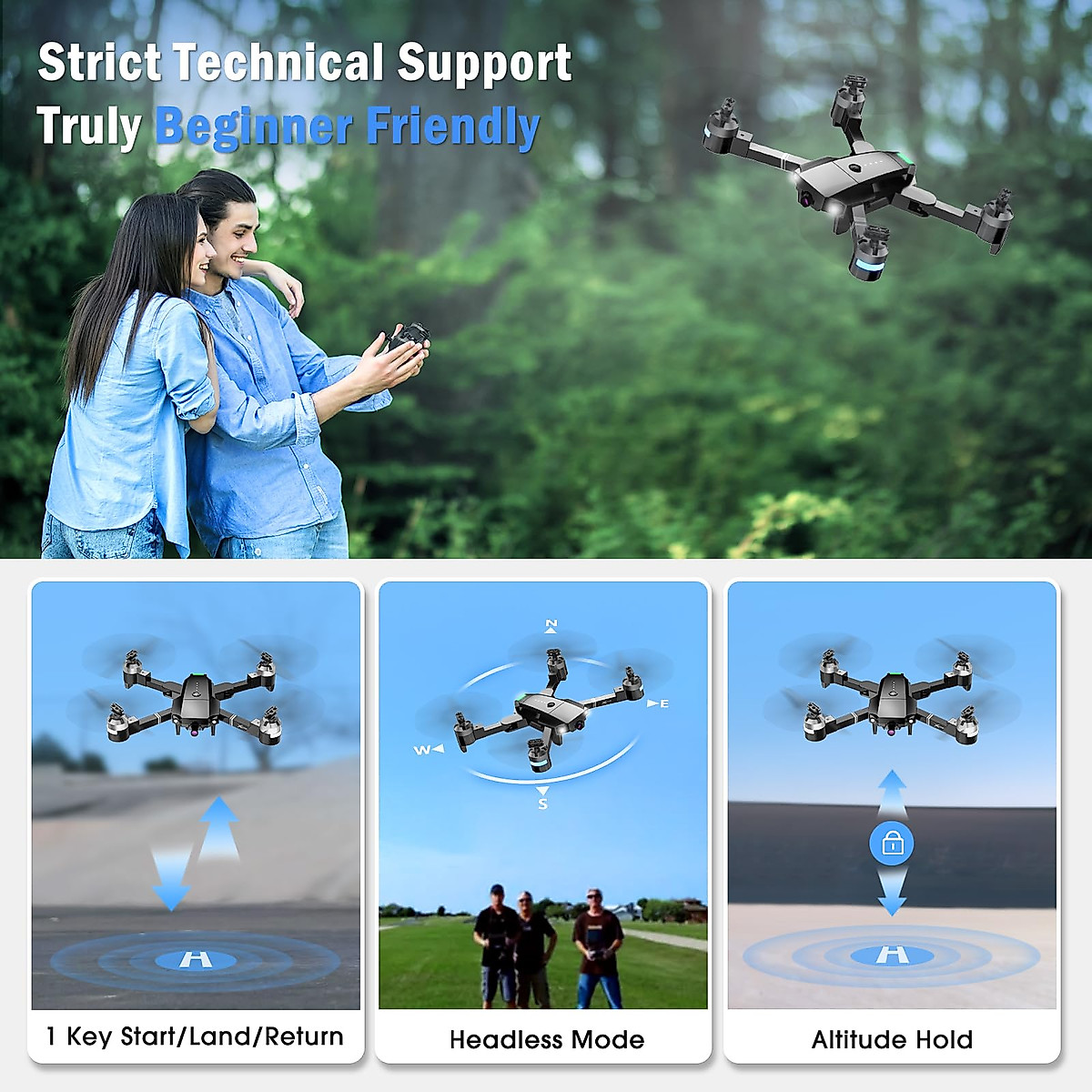 ATTOP Drone with Camera for Adults, 1080P Live Video 120°Wide Angle APP-Controlled Camera Drone for Kids over 8 Years Old, Beginner Friendly with 1 Key Fly/Land/Return, FPV Drone w/ Safe Emergency Stop, Remote/Voice/Gesture Control, 360°Flip, Carrying Cas