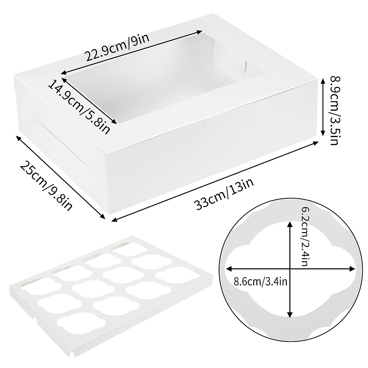 Moretoes 30pcs Cupcake Boxes Bulk White Cupcake Containers with Windows 30 Pcs 12 Count Cardboard Inserts to Fit Muffins Cupcake Carrier for Cookies
