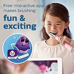 Philips Sonicare for Kids 3+ Bluetooth Connected Rechargeable Electric Power Toothbrush, Interactive for Better Brushing, Pink, HX6351/41