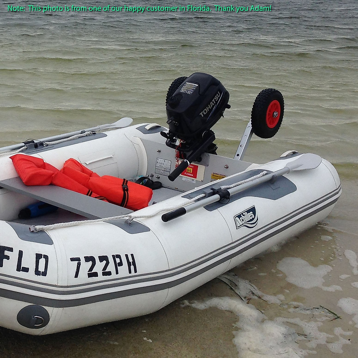 Seamax Deluxe 4 by 4 Boat Launching Dolly with 14" Wheels System, Commercial Grade Quality for Inflatable Boat and Aluminum Boat Max Loading 600Lb