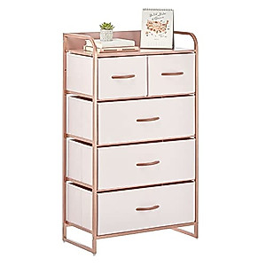 mDesign Tall Dresser Storage Chest - Vanity Furniture Cabinet Tower Unit for Bedroom, Office, and Closet - Textured Print - 5 Removable Drawers - Pink/Rose Gold