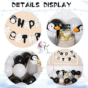 Gejoy 48 Pcs Penguin Birthday Party Decoration Includes Happy Birthday Penguin Banner Walking Penguin Balloons Penguin Cake Topper Latex Balloons Penguin Party Supplies for Winter Birthday Baby Shower