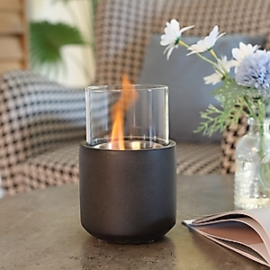 HOMCOM Tabletop Fireplace, Mini Concrete Ethanol Fire Bowl with Lid, Burns up with Liquid Alcohol and Solid Tablet Alcohol, Dark Grey