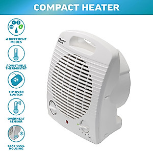 Comfort Zone Indoor Space Heater, Portable, Fan Forced, Electric, Adjustable Thermostat, Overheat Sensor, Safety Tip-Over Switch, & Stay Cool Housing, Ideal for Home, Bedroom, & Office, 1,500W, CZ35E