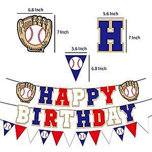 Happy Birthday Banner for Baseball Birthday Decorations, Sports Theme Birthday Party Supplies, Baseball Pennant Bunting Party Supplies for Boys (Red White and Blue)