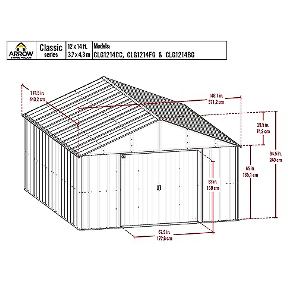 Arrow Classic Metal Shed, 12 x 14, Flute Grey
