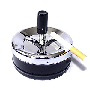Round Push Down with Spinning Ashtray Cigarette Ashtray for Indoor or Outdoor Use Ash Tray for Home Office, Black