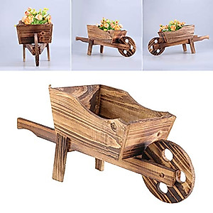 Yardwe Garden Plant Planter Wooden Wagon Planter Wheelbarrow Decoration for Indoor Outdoor - 45x19x20cm