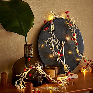 MIYA LIFE Snow Garland with Red Berry White Christmas Garland with Lights Battery Operated - Christmas Garland for Mantle Twig Garland for Christmas Tree Decorations