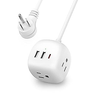 30W USB C Power Strip, Fast Charger with 3 Outlets & 30W PD Port, SUPERDANNY Mini Cube Charging Station with Flat Plug, 5 Ft Extension Cord, Travel Power Strip for Cruise, Dorm, Home, White
