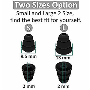 4 Pairs Triple Flange Compatible with Shure SE215 Pro Ear Tips, Noise Reduce Silicone with 2mm Connector Hole Eartips Earbuds Compatible with Etymotic Research/Klipsch/Westone - Black