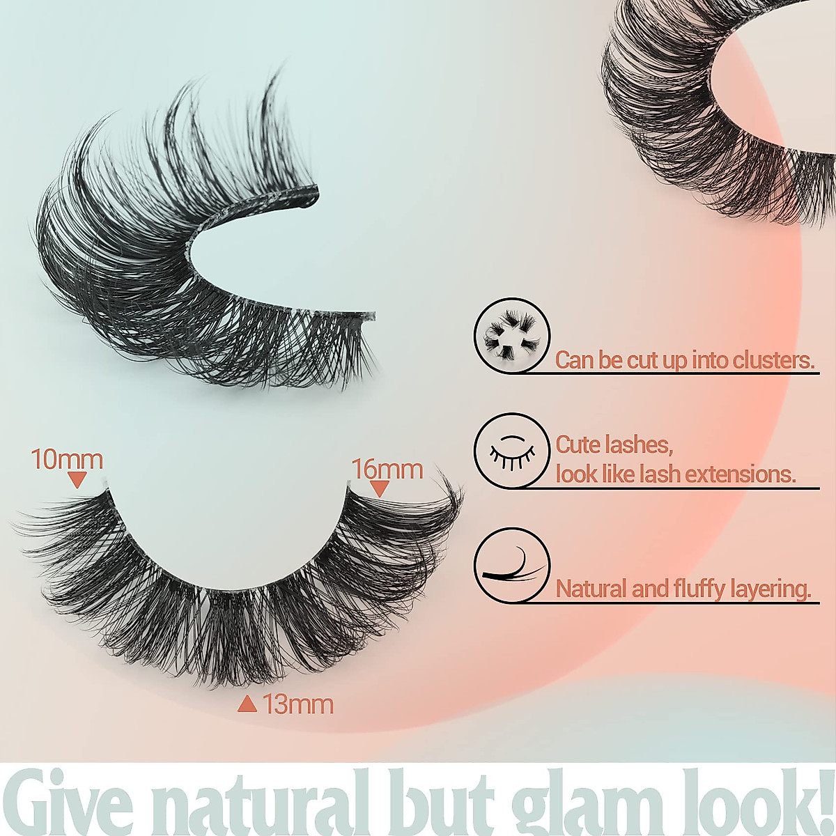 Lashes Natural Look False Eyelashes D Curl 16mm Lashes 3D Wispy Faux Mink Eyelashes with Clear Band Fake Eye lashes 7 Pairs by Goddvenus