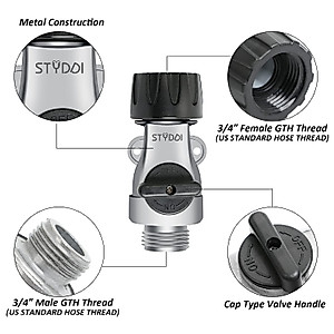 STYDDI Full Flow Garden Hose Shut Off Valve, Metal High Flow Water Hose Shut Off Connector with Cap Type Valve, Single Full-Flow Hose Shutoff Valve, 3/4" GHT, 2 PCS Silver and Black