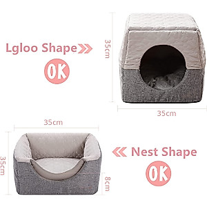 DREAMSOULE Cat Cosy Cube Bed, 3-in-1 Foldable Cat Dog Soft Sofa Cave Bed,Cool and Warm Tent Cave Microfiber Bed House with Removable Washable Cushion Pillow for Indoor Cats Small Dogs Puppy Pets