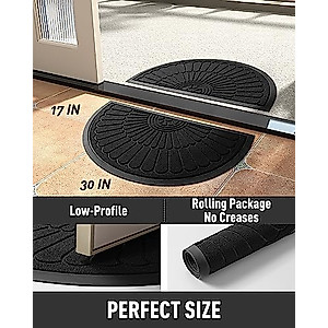 Door Mat Outdoor Indoor Entrance Doormat-Semicircular Durable Rubber Non Slip Front Door Mat for Outside Inside Entry Entryway Dirt Trapper Welcome Mat for Muddy Paws and Shoes-Black 17”x30”