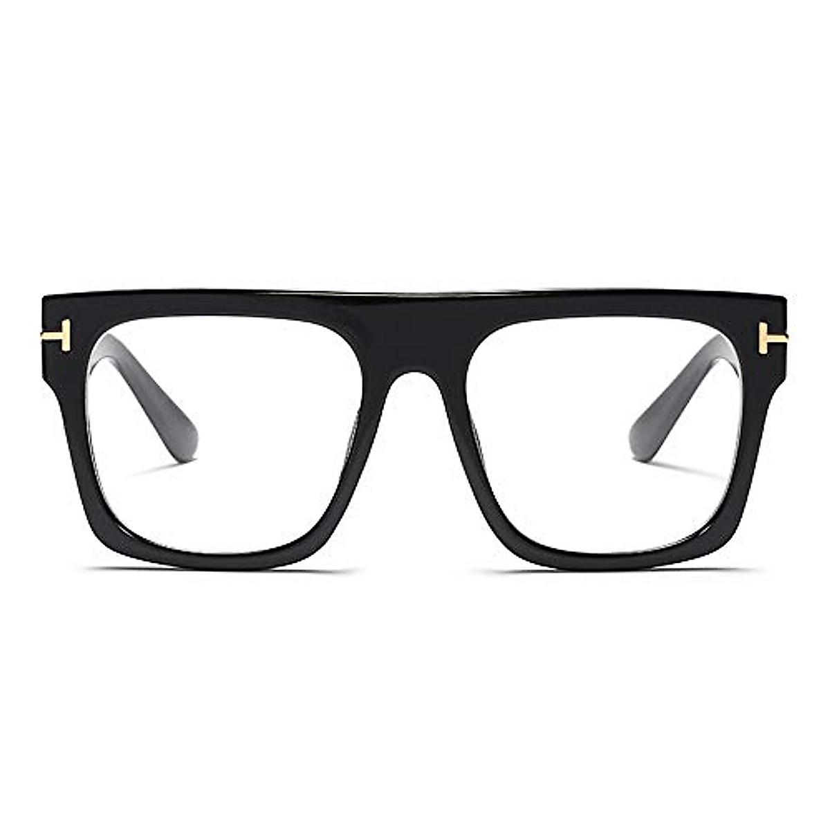 Jurchio Unisex Stylish Square Non-prescription Eyeglasses Glasses Flat Top Big Eyeglass Frames Large lens Clear Lens Eyewear (Black)