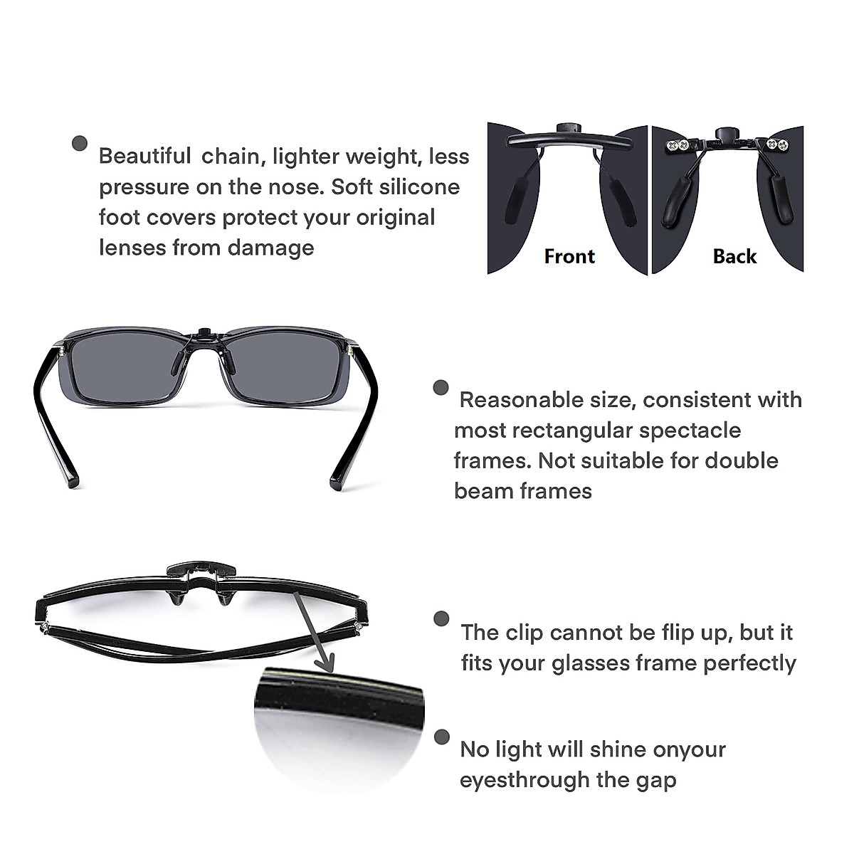 DAUCO Clip On Sunglasses Polarized Clip On Sunglasses Over Prescription Glasses Non-Flip Up