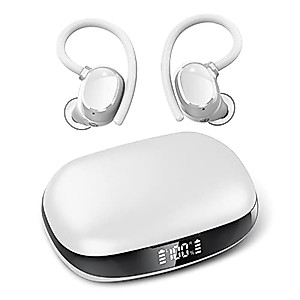 Wireless Earbuds, HiFi Stereo Sport Bluetooth 5.3 Headphones with Earhooks, 48H Deep Bass Headphones with LED Display, Noise Cancelling, IP7 Waterproof Earphones Built-in Mic for Running (White)