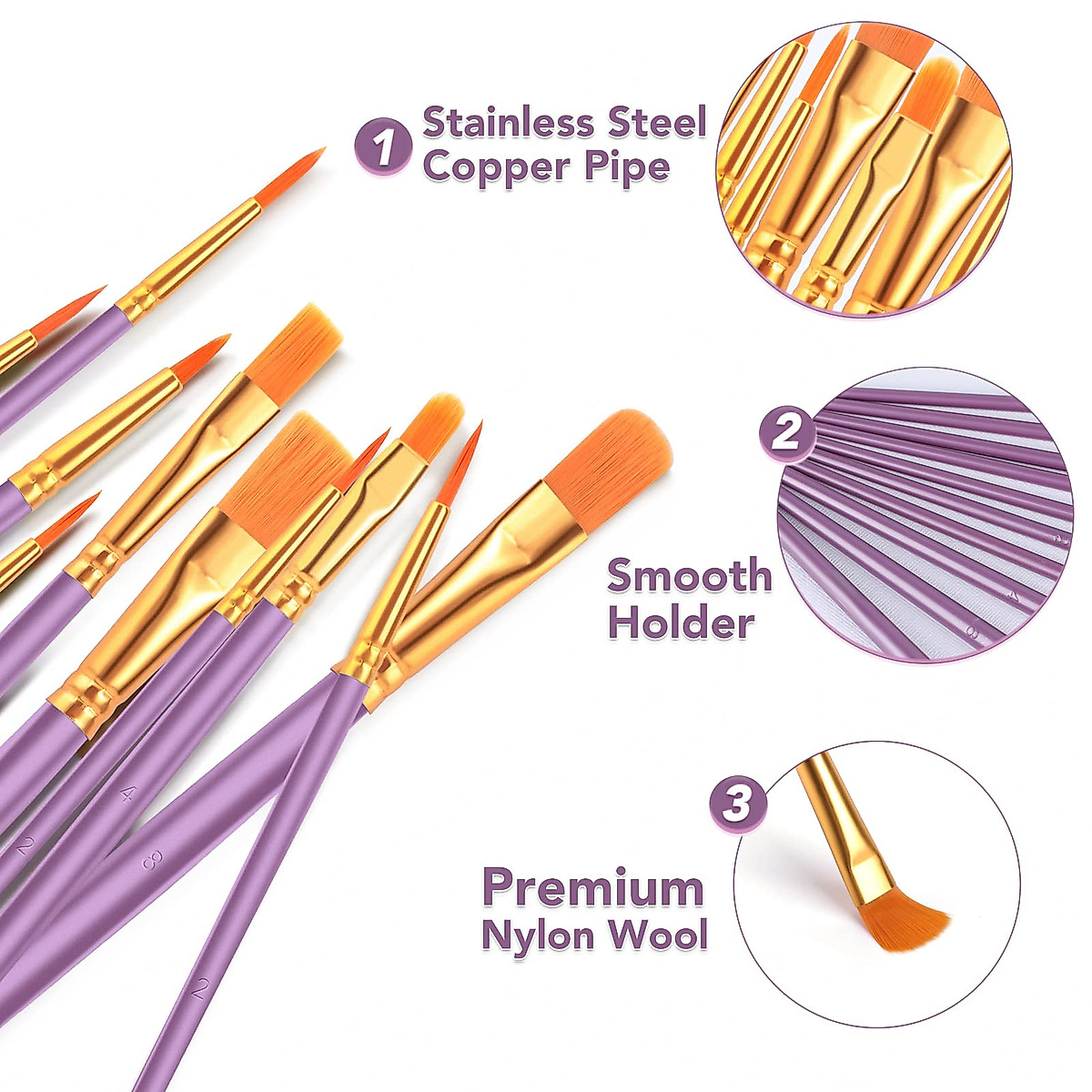 ESRICH Acrylic Paint Brushes Set, 16Packs/160 Pcs, Suitable for Acrylic, Oil, Watercolor,Rock Body Face Nail Art,Perfect Suit of Art Painting, Best Gift for Kids Adult Drawing, Purple