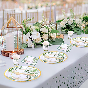 Etsutomy Sage Green Party Decoration, 126PCS Sage Green Plates and Napkins Party Supplies, Spring Greenery Eucalyptus Green Leaves Disposable Dinnerware Decor for Wedding Birthday Baby Shower