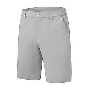 TBMPOY Men's Golf Shorts 9'' Elastic Waist Quick Dry for Flat Front Travel Casual Shorts with 5 Pockets(Light Grey,34)